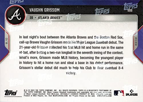 2022 Topps Now Baseball #688 Vaughn Grissom Pre-Rookie Card Braves - Hits Home Run in MLB Debut