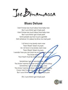 joe bonamassa signed autographed blues deluxe song lyric 8.5×11 page beckett coa