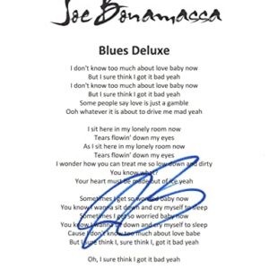 Joe Bonamassa Signed Autographed Blues Deluxe Song Lyric 8.5x11 Page Beckett COA