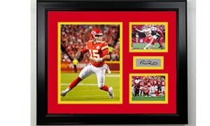 framed kansas city chiefs patrick mahomes facsimile laser engraved signature football 15″x12″ 3 photo collage