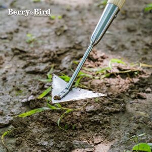 Berry&Bird Triangle Hoe, 60.2'' Winged Weeder Hoe with Long Wood Handle, Gardener Stainless Steel Warren Hoe, Garden Weeder Hoe Tool for Gardening Weeding Digging Soil Loosening Edging & Cultivating