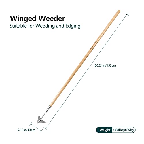 Berry&Bird Triangle Hoe, 60.2'' Winged Weeder Hoe with Long Wood Handle, Gardener Stainless Steel Warren Hoe, Garden Weeder Hoe Tool for Gardening Weeding Digging Soil Loosening Edging & Cultivating