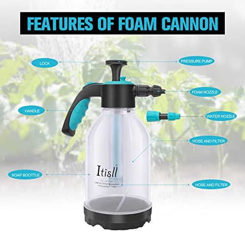 Itisll Manual Garden Sprayer Foam Nozzle Hand Lawn Pressure Pump Sprayer Safety Valve with Extended Spray Wand, Durable Polyethylene Rod 0.5 Gal