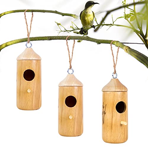 Humming Bird Houses for Outside Hanging Wooden Hummingbird Nest for Garden 3Pack