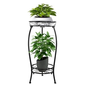 plant stand indoor outdoor,2 tier metal tall plant stands,27.1” potted multiple holder, rustproof decorative plants shelf for corner, patio, living room, garden (black)