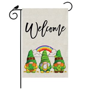 botb lihm st patricks day garden flag welcome gnomes lucky clover 12×18 inch vertical double sided small yard flag spring holiday garden outdoor decorations