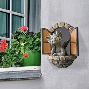 Newzeroin Lovely Courtyard Dragon Sculpture Resin,Decorative Outdoor Dragon Garden Statue,Window Shape Garden Dragon Statue,Wall Art Decor Indoor Outdoor (A)