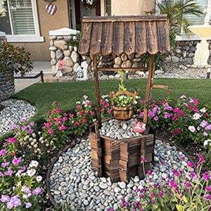 Notume Wooden Wishing Wells for Outdoors with Hanging Bucket , Wishing Well Planters Rustic Style Patio Garden Ornamental, Brown