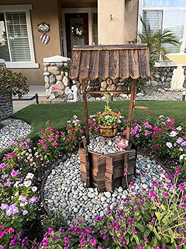 Notume Wooden Wishing Wells for Outdoors with Hanging Bucket , Wishing Well Planters Rustic Style Patio Garden Ornamental, Brown