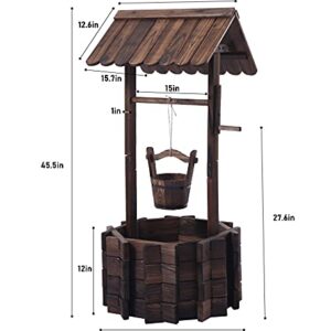 Notume Wooden Wishing Wells for Outdoors with Hanging Bucket , Wishing Well Planters Rustic Style Patio Garden Ornamental, Brown