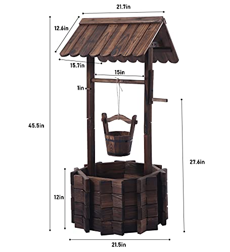 Notume Wooden Wishing Wells for Outdoors with Hanging Bucket , Wishing Well Planters Rustic Style Patio Garden Ornamental, Brown