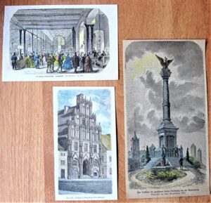 antique steel engravings: lot of three small engravings- architecture