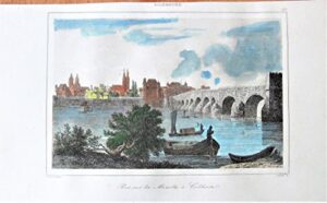 antique steel engraving: pont sure la moxelle a coblent