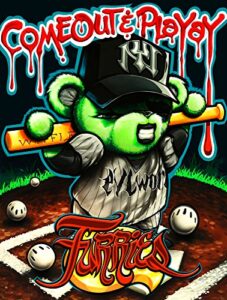 baseball furries by graffiti and super pop artist erni vales of evlworld limited edition museum grade art print on aluminum metal approx 18in x 24in