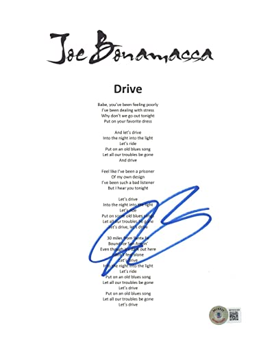 Joe Bonamassa Signed Autographed Drive Song Lyric 8.5x11 Music Sheet Beckett COA