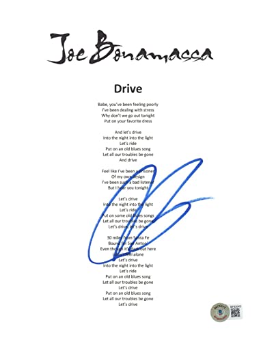 Joe Bonamassa Signed Autographed Drive Song Lyric 8.5x11 Music Sheet Beckett COA