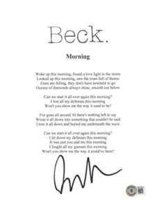 beck hansen signed autographed morning song lyric 8.5×11 music sheet beckett coa