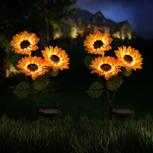 doingart 2 packs solar sunflower lights,upgrade solar powered sunflower lights with 3 sunflower,led solar lights outdoor for patio lawn garden yard pathway decoration