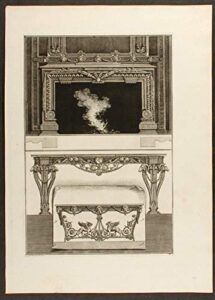 [plate of neo-classical designs for one fireplace and two console tables, from”diverse maniere d’adornare i cammini ed ogni altra parte degli edifizi”.