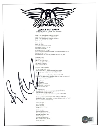 Brad Whitford Aerosmith Signed Janie’s Got a Gun 8.5x11 Lyric Sheet Beckett COA