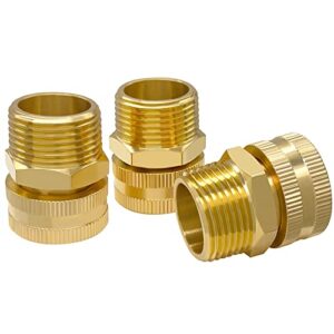 hooshing 3pcs 3/4″ ght female to 3/4″ npt male garden hose swivel adapter solid brass garden hose connectors