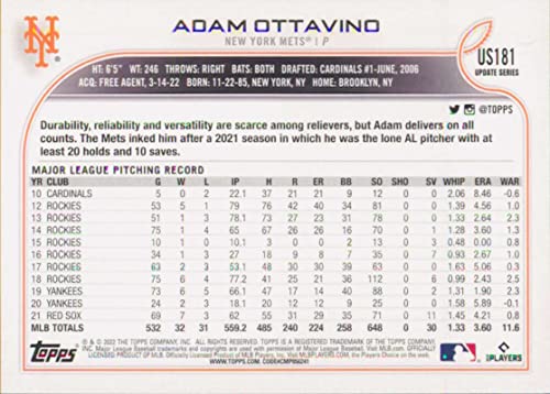 2022 Topps Update #US181 Adam Ottavino NM-MT New York Mets Baseball