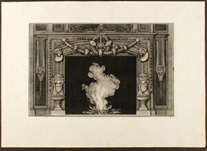 [plate of an neo-classical fireplace, from”diverse maniere d’adornare i cammini ed ogni altra parte degli edifizi”.