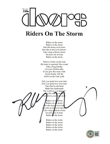 Robby Krieger Signed The Doors Riders On The Storm Lyric Page 8.5x11 Beckett COA