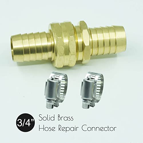 PLG Solid Brass 3/4 Inch Garden Hose Repair Kit Male and Female Hose End Repair Water Hose Fittings Connector with Stainless Steel Clamp