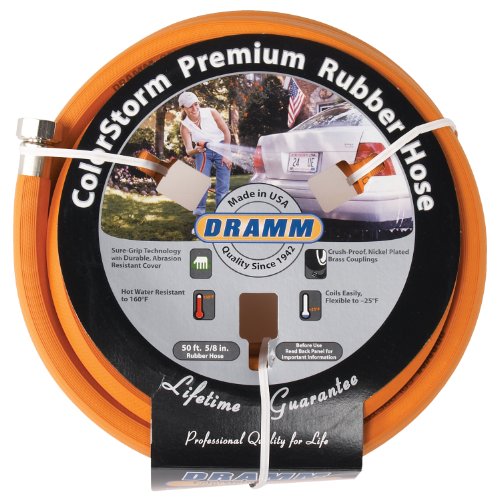 Dramm 17002 ColorStorm Rubber Garden Hose, 5/8" x50', Orange