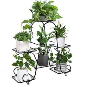 zhazhadi metal plant stand indoor outdoor multiple 6 tier tall corner flower pot holder stands shelf rack wrought iron tiered planter shelves for patio, living room, garden, balcony, black