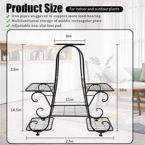 ZHAZHADI Metal Plant Stand Indoor Outdoor Multiple 6 Tier Tall Corner Flower Pot Holder Stands Shelf Rack Wrought Iron Tiered Planter Shelves for Patio, Living Room, Garden, Balcony, Black