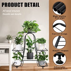 ZHAZHADI Metal Plant Stand Indoor Outdoor Multiple 6 Tier Tall Corner Flower Pot Holder Stands Shelf Rack Wrought Iron Tiered Planter Shelves for Patio, Living Room, Garden, Balcony, Black