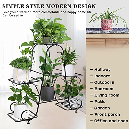 ZHAZHADI Metal Plant Stand Indoor Outdoor Multiple 6 Tier Tall Corner Flower Pot Holder Stands Shelf Rack Wrought Iron Tiered Planter Shelves for Patio, Living Room, Garden, Balcony, Black