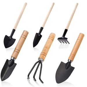 small garden tools, 6 pcs mini garden tools set, cute gardening tools, home indoor tiny kids gardening tools succulent tool kit, plant potted flower garden tool wood handle for plant care transplant