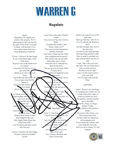 Warren G Signed Autographed Regulate 8.5x11 Song Lyric Sheet Rapper Beckett COA