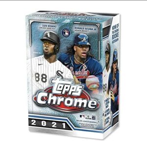 2021 topps chrome baseball factory sealed blaster box 8 packs of 4 cards, total of 32 cards 4 card pack of sepia refractors chase rookie cards of an amazing rookie class such as ke-bryan hayes, jake cronenworth, zach mckinstry, estevan florial, shane mccl