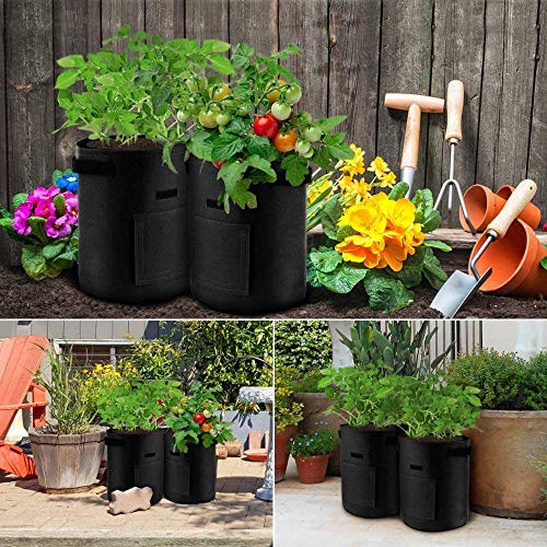 GEMGO 3 Pack Potato Grow Bag, 7 Gallon Aeration Waterproof Fabric Sweet Potato Planter, Harvest Window Vegetable Peanut Growing Box Bucket Pot for Nursery Garden (3 Pack, Black Brown Green)