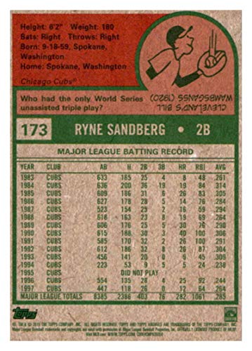 2019 Topps Archives #173 Ryne Sandberg Chicago Cubs Baseball Card