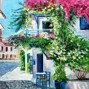 SOLD Santorini Bougainvillea, Summer Day On The Greek Isle By Internationally Renowned Painter Yary Dluhos