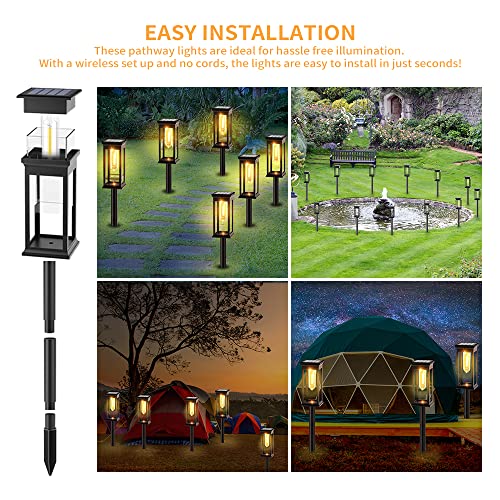 Amzxart Solar Pathway Lights Outdoor, 6 Pack Solar Lights Outdoor Waterproof IP65, Auto On/Off Pathway Lights Solar Powered Garden Lights for Walkway Yard Backyard Lawn Landscape Lighting Decorative