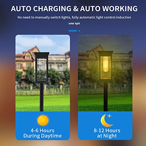 Amzxart Solar Pathway Lights Outdoor, 6 Pack Solar Lights Outdoor Waterproof IP65, Auto On/Off Pathway Lights Solar Powered Garden Lights for Walkway Yard Backyard Lawn Landscape Lighting Decorative