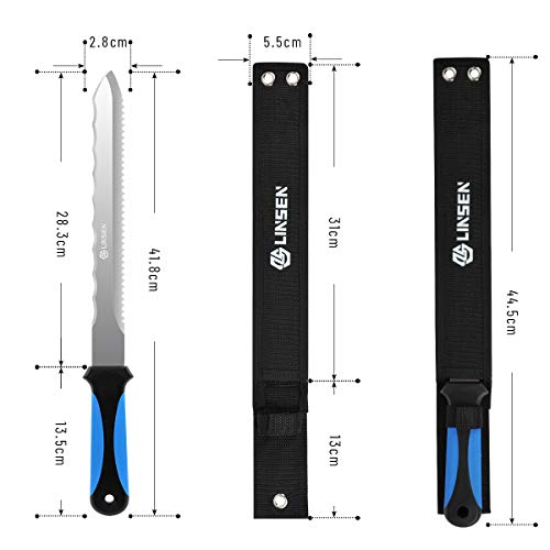 Linsen-Outdoor Stainless Steel Garden Knife with 11" Blade, Double Side Utility Sod Cutter Lawn Repair Garden Knife with Nylon Sheath