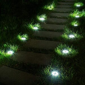 solpex 12 pack solar ground lights, 8 led solar powered disk lights outdoor waterproof garden landscape lighting for yard deck lawn patio pathway walkway (white)