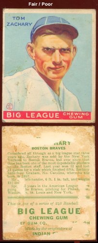 1933 Goudey Regular (Baseball) Card# 91 tom zachary of the Boston Braves Fair Condition