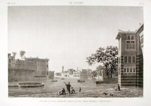 le kaire. vue de la place appellee birket-el-fyl, prise pendant l’inondation