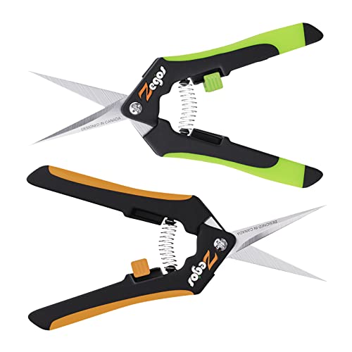 Zegos Bud Trimming Scissor 2 Packs Combo with Sorted Straight and Curved Blades, Precision Pruning Shears, Hand Pruning Snips, Garden Scissors for Herb and Bud Trimming, Bonsai Cutting