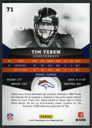 2011 Panini Gridiron Gear #71 Tim Tebow - Denver Broncos (Football Cards)