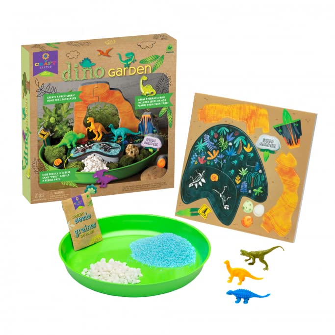 Craft-Tastic Dino Garden — DIY Nature Craft Kit — Outdoor and Indoor Grow and Play — Comes with Dinosaurs, Seeds, and Garden Decorations — for Ages 4+ with Help