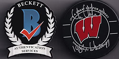 Beckett - BAS Chris Chelios"1983 Champs" Autographed Signed University of Wisconsin Real Game Puck